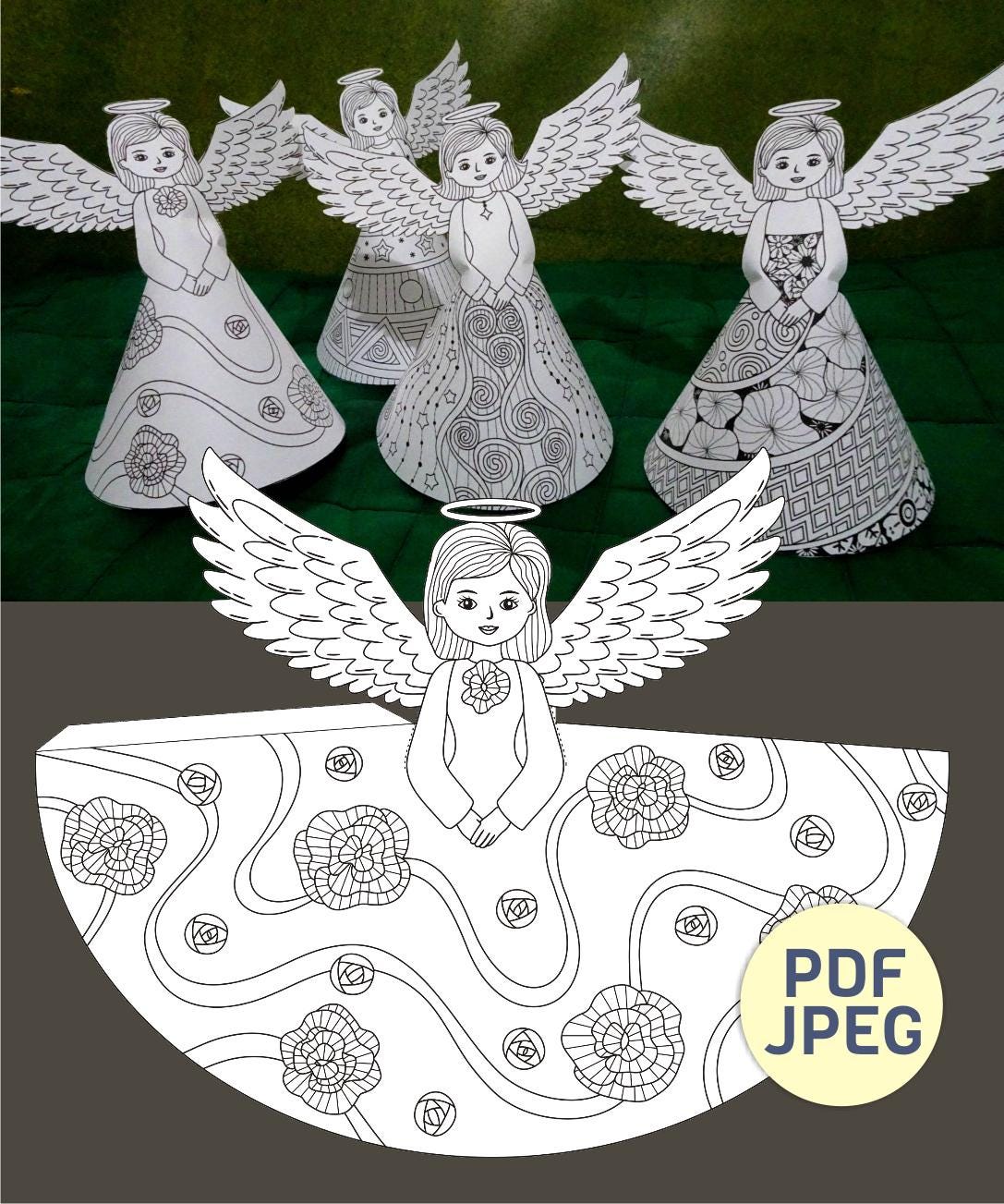 Printable Christmas Angel Coloring Pages: DIY Holiday Craft (PDF/JPEG ...