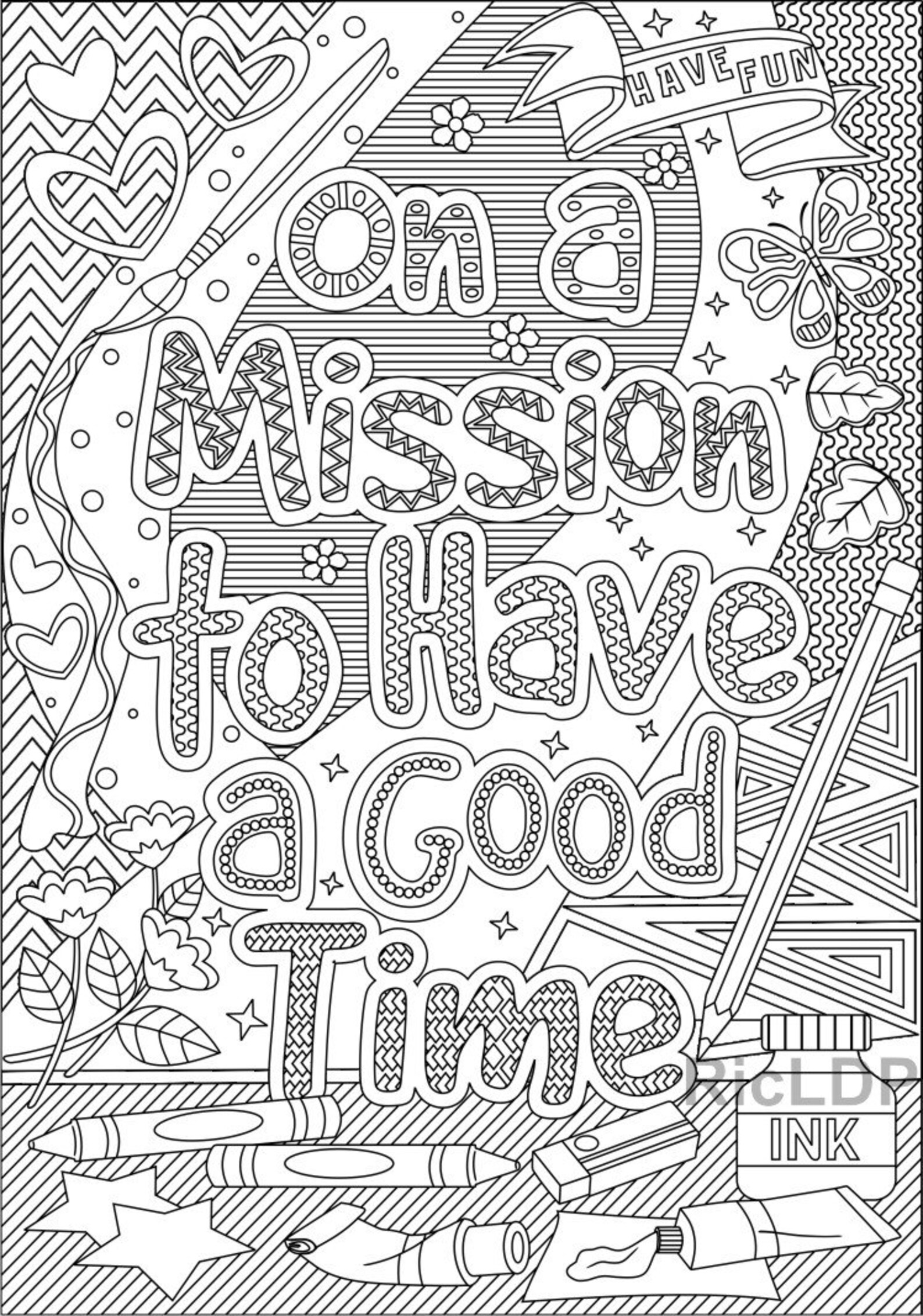 Four Positive Vibe Coloring Pages Spread Good Vibes on a | Etsy UK