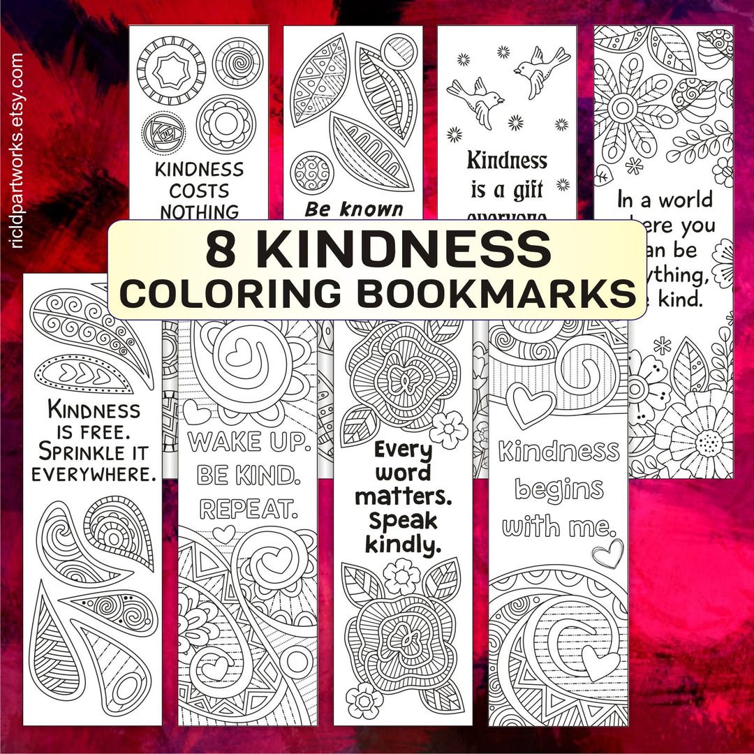 Kindness Quote Coloring Bookmarks: Floral Doodles (PDF/JPEG) - Etsy UK