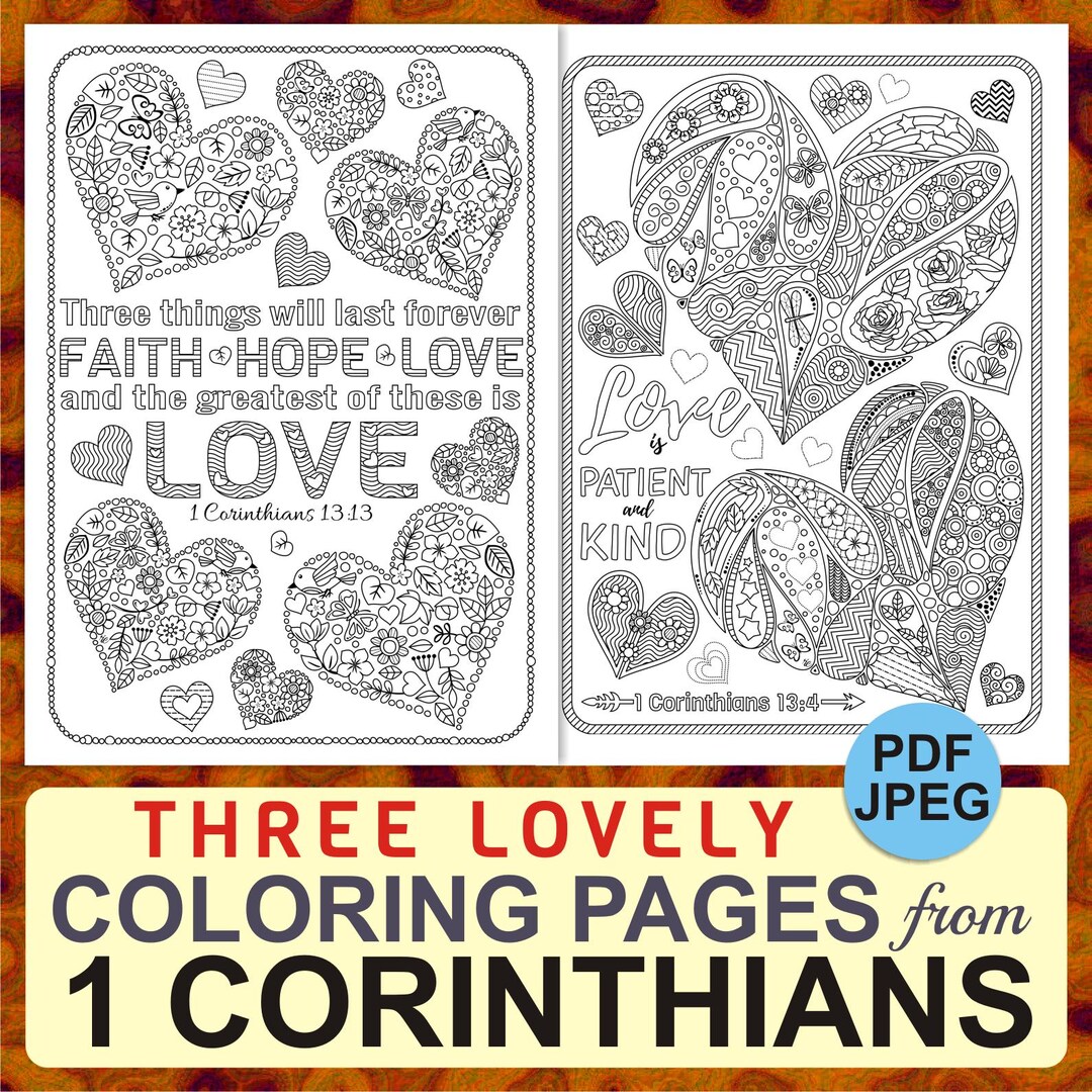 Bible Verse Coloring Pages: 1 Corinthians, Faith Hope Love (PDF/JPEG ...