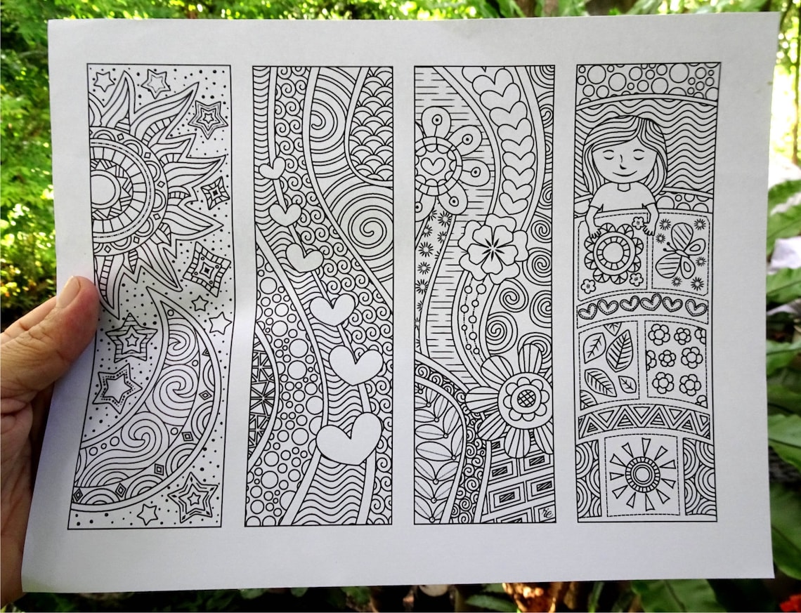 Set of 8 Coloring Zentangle Bookmarks Abstract Designs - Etsy