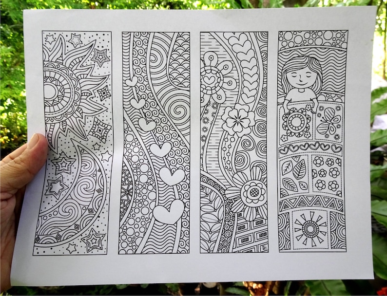 Set of 8 Coloring Zentangle Bookmarks Abstract Designs - Etsy