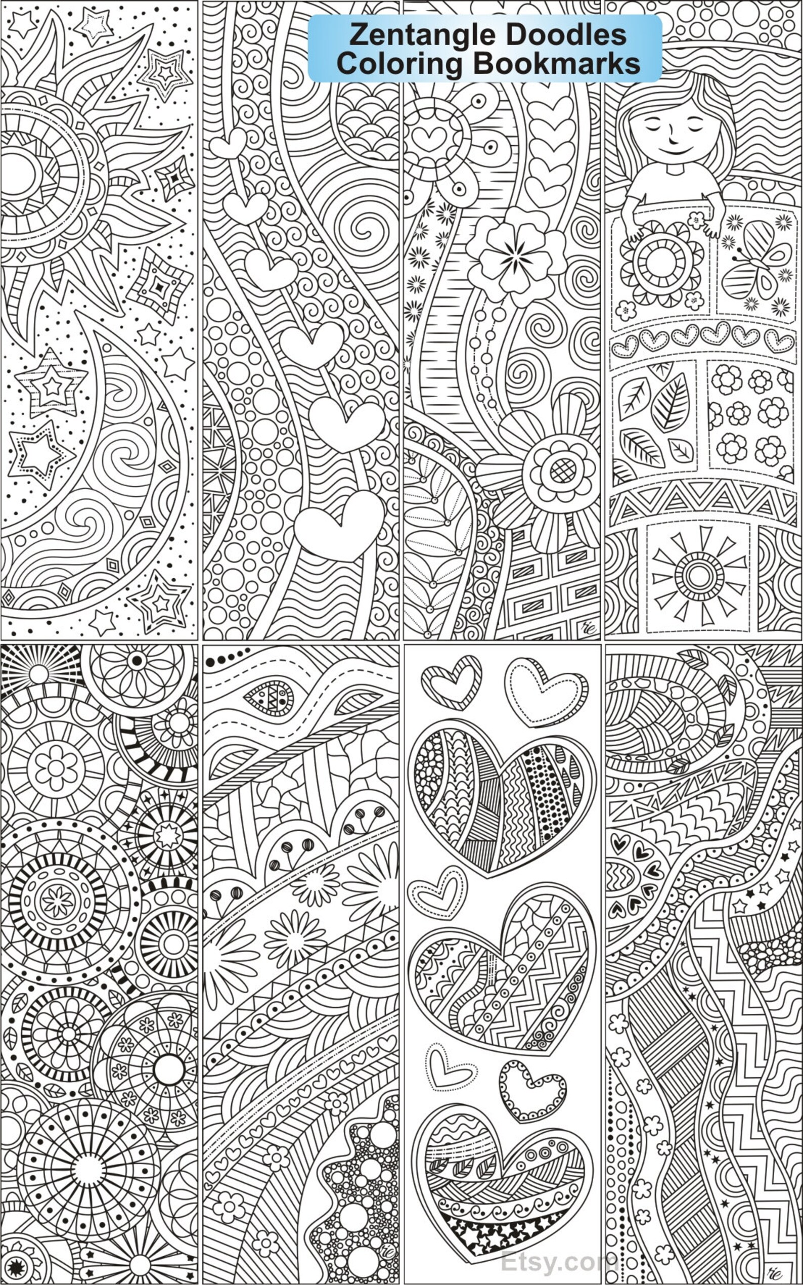 Set of 8 Coloring Zentangle Bookmarks Abstract Designs - Etsy