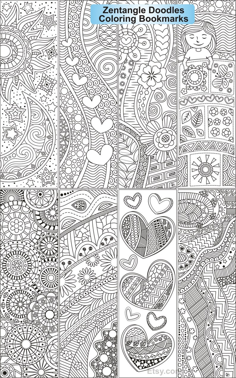 Set of 8 Coloring Zentangle Bookmarks Abstract Designs - Etsy