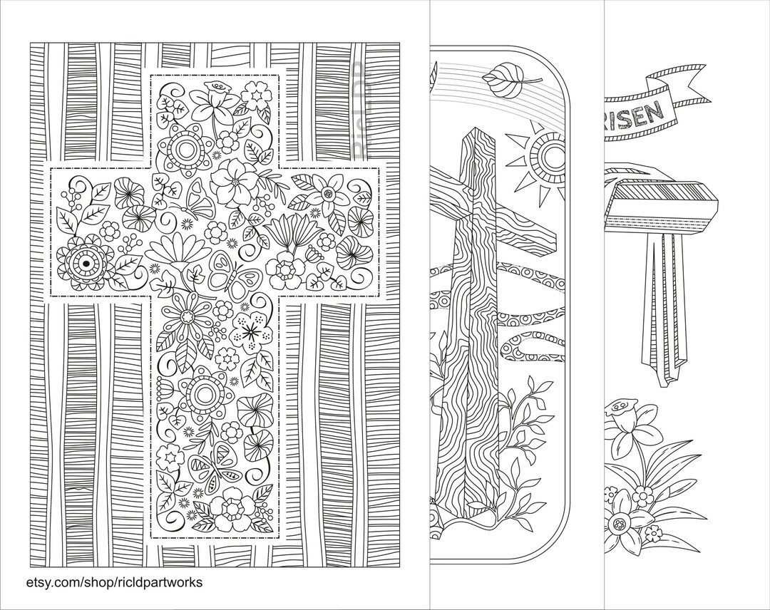 The Easter Cross Coloring Pages 3 Designs Plus 2 Variation He is Risen ...