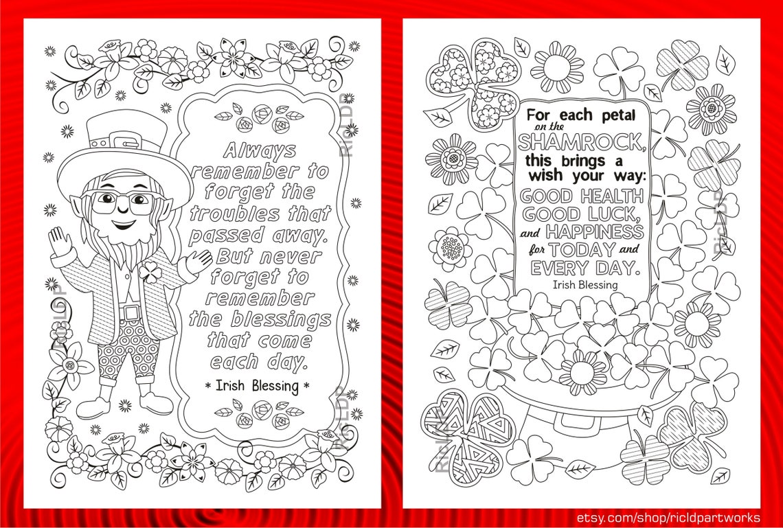 Four St Patrick's Day Coloring Pages – Printable Irish Blessings Art - Etsy