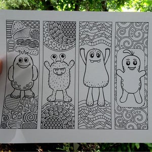 Whimsical Monster Coloring Pages and Bookmarks – Printable Zendoodle ...