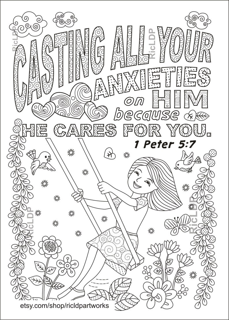 2 Bible Coloring Pages for Anxiety Relief Comfort for the Anxious 1 ...