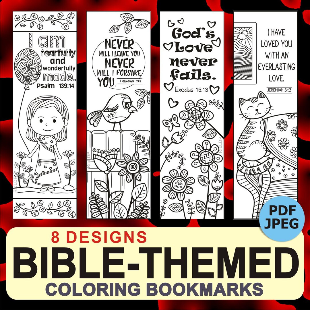 Buy 8 Bible-themed Coloring Bookmarks for Kids printable Scripture Art ...