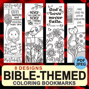 8 Bible-themed Coloring Bookmarks for Kids printable Scripture Art: 1 ...