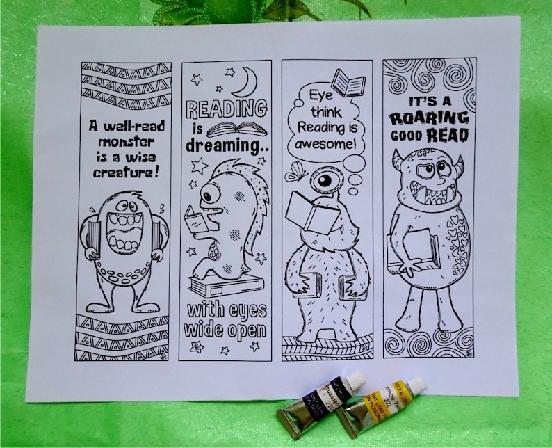 Set of 8 Playful Monster-themed Bookmarks for Kids and Teens ...