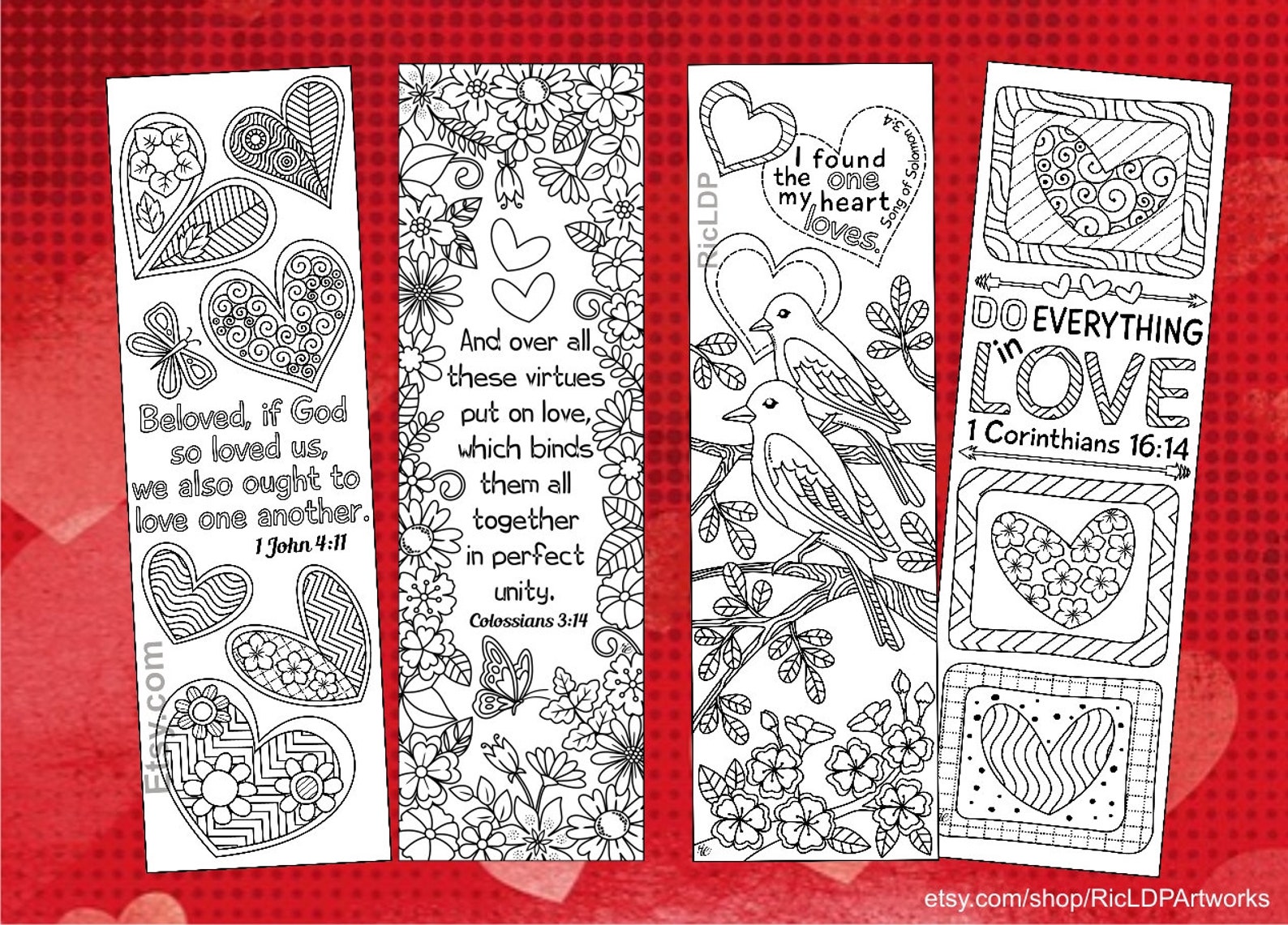 Scripture Bookmarks Bible Coloring Heart Doodles Colossians 3 Solomon 1 ...