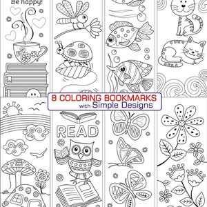 8 Printable Minimalist Coloring Bookmarks for Kids and Adults, Book Zen ...