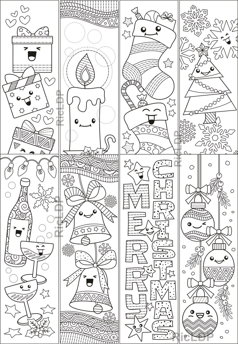 Coloring Bookmarks for Christmas Coloriage, Xmas Doodles Holiday Season ...