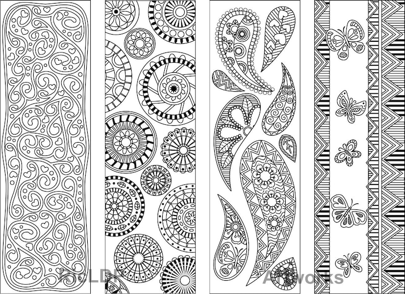 Coloring Bookmarks Zentangle Lineart Zen Doodle Cute Monster Heart ...