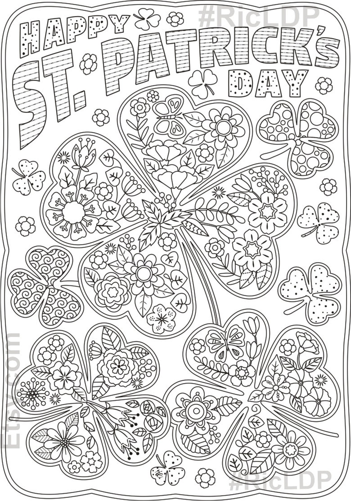4 Saint Patrick's Day Coloring Pages – Printable Irish Art Doodles (PDF ...