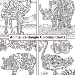 Zentangle Animal Coloring Cards: Mindful Art Prints (PDF & JPEG ...