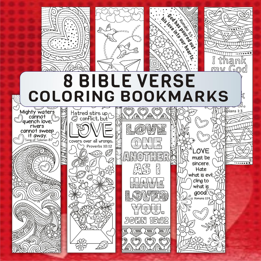 8 Love Bible Verse Coloring Bookmarks: Heart Doodle Scriptures (PDF ...