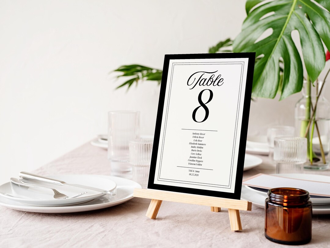 Elegant Black Border Wedding Table Number Template, Trendy Wedding ...