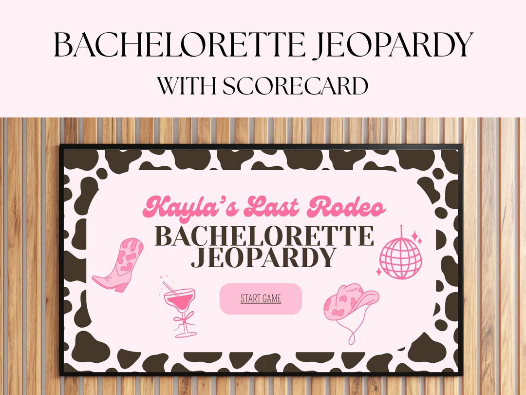 Last Rodeo Bachelorette Jeopardy Game Template, Cow Print Pink Rodeo ...