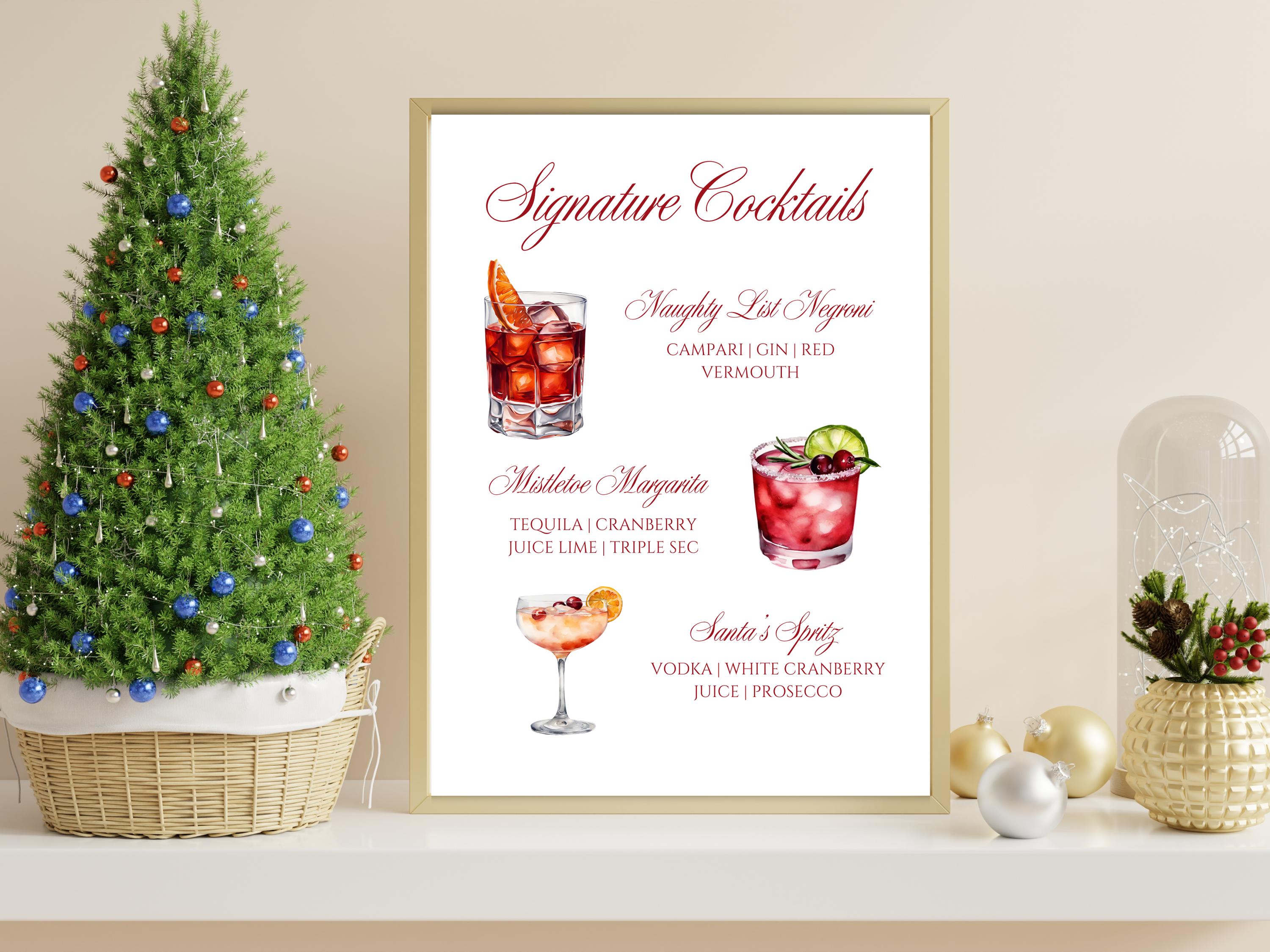 3 Holiday Signature Cocktail Menu Template, Editable Canva Christmas ...