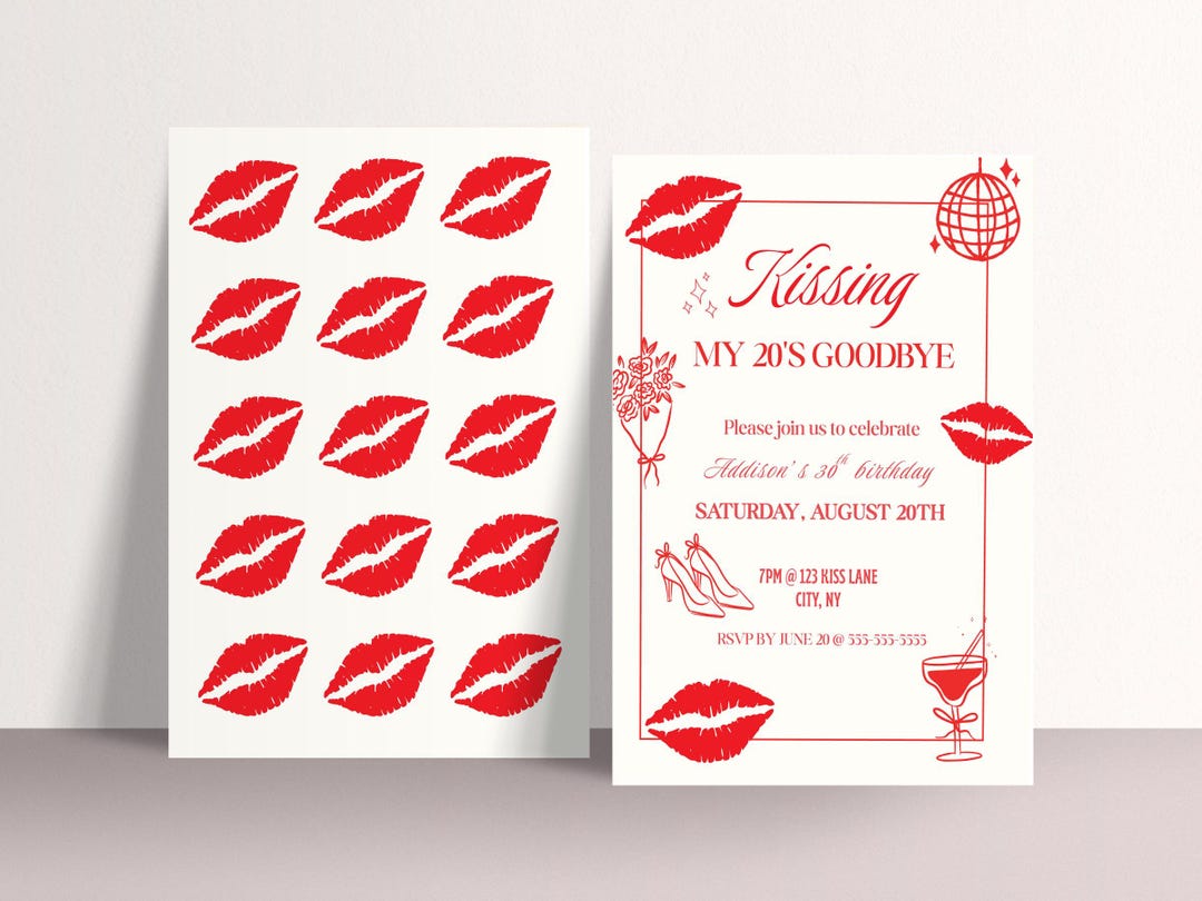 Kiss Her Twenties Goodbye Birthday Invitation Template, Pink and Red ...