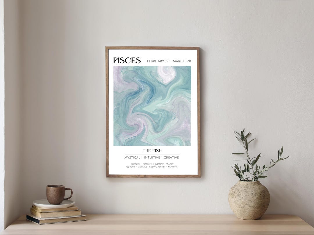 Pisces Zodiac Watercolor Print, Pisces Wall Art Poster, Aesthetic ...