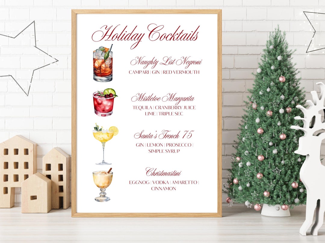 4 Holiday Signature Cocktail Menu Template, Editable Canva Christmas ...