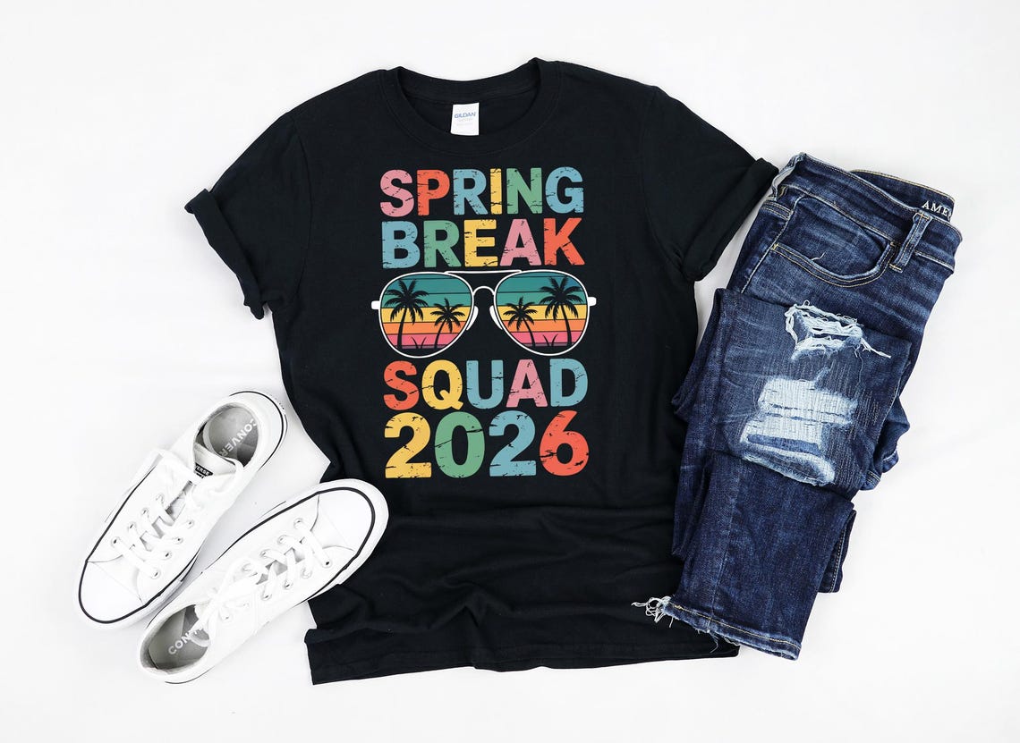 Spring Break Squad 2026 PNG – Retro Sunset Beach Palm Tree Sunglasses ...