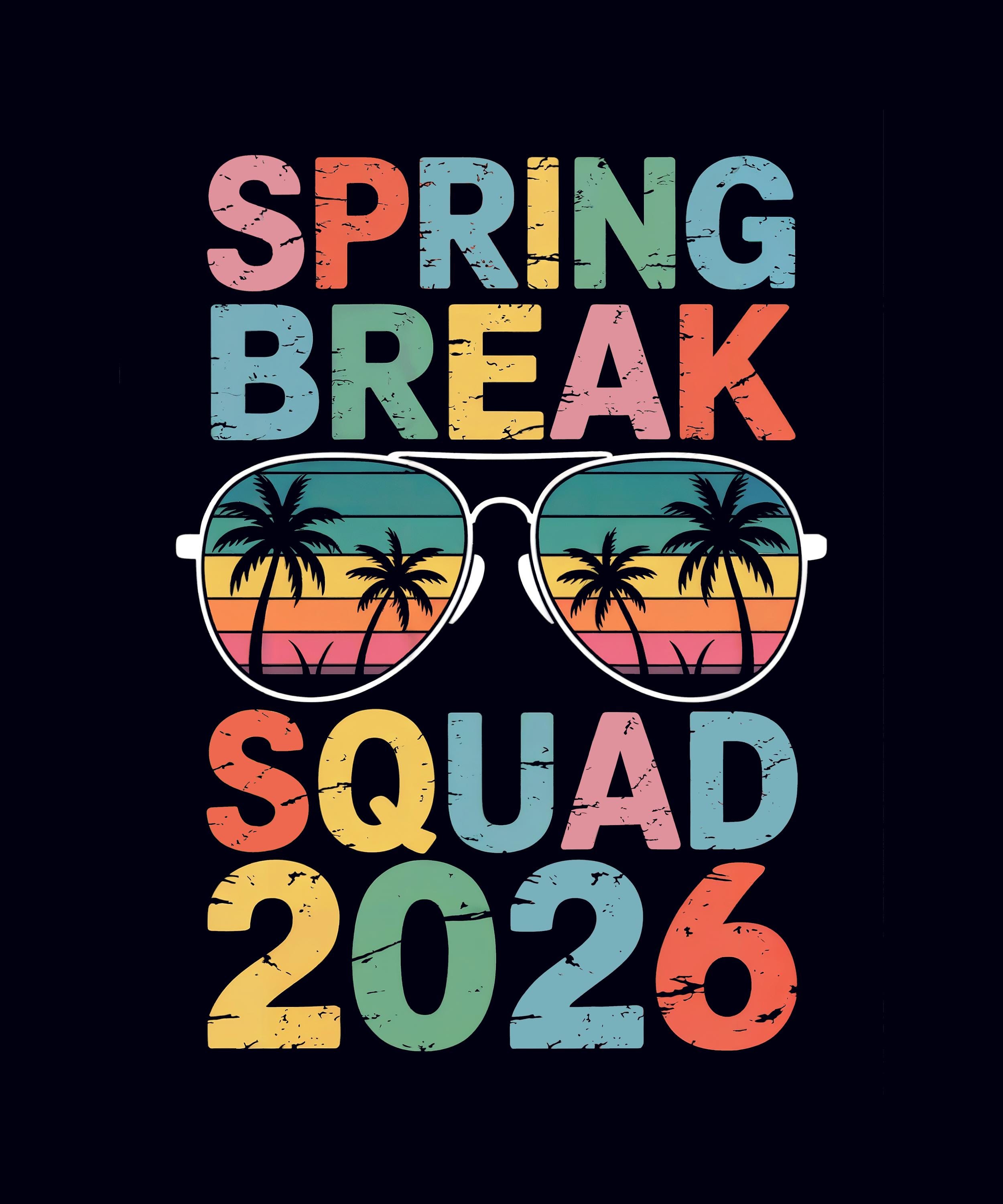 Spring Break Squad 2026 PNG – Retro Sunset Beach Palm Tree Sunglasses ...
