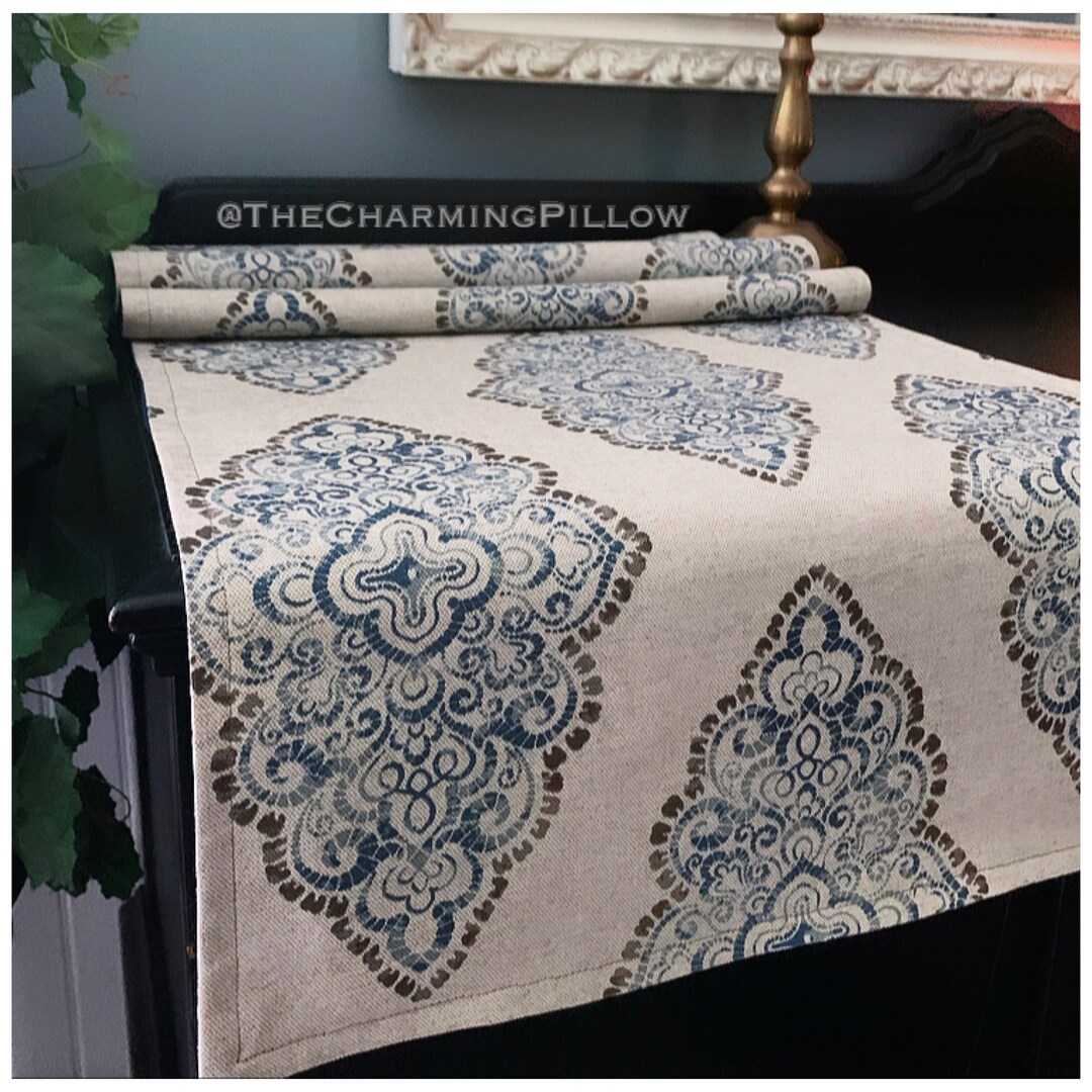 Monroe Blue Medallion Decorative Table Runner - Etsy