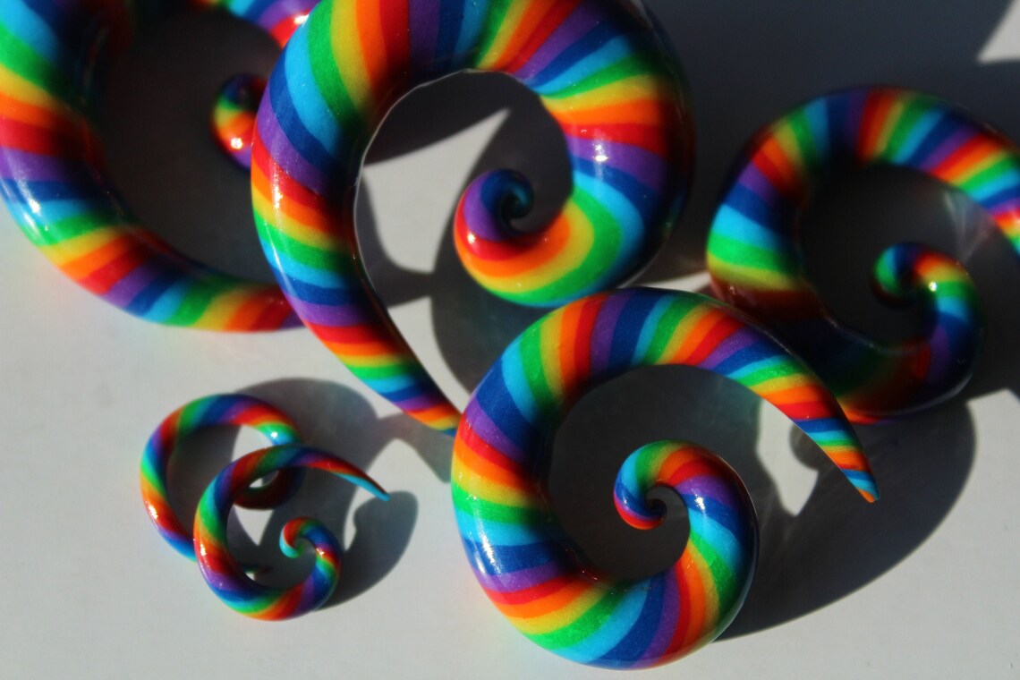 Rainbow Gauges / Spiral Ear Gauges / Gauge Earrings / Spiral - Etsy
