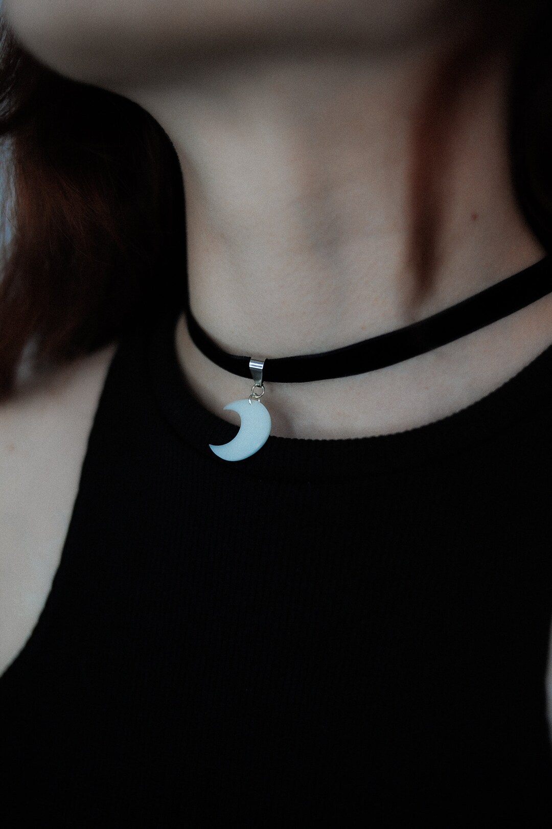 Glow in the Dark Moon Necklace / Crescent Moon Choker / Luminious ...