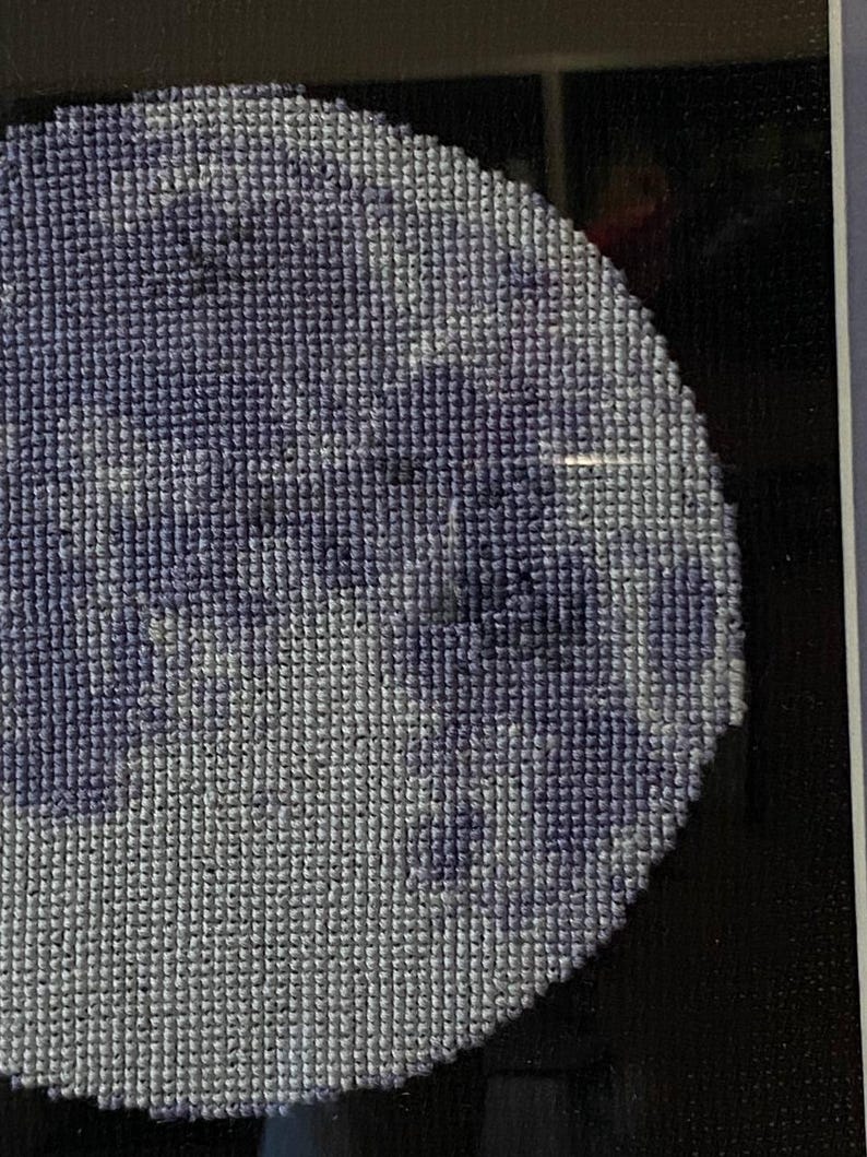 Moon Cross Stitch / Moon Picture / Ready to Ship Framed Artwork / Gift ...
