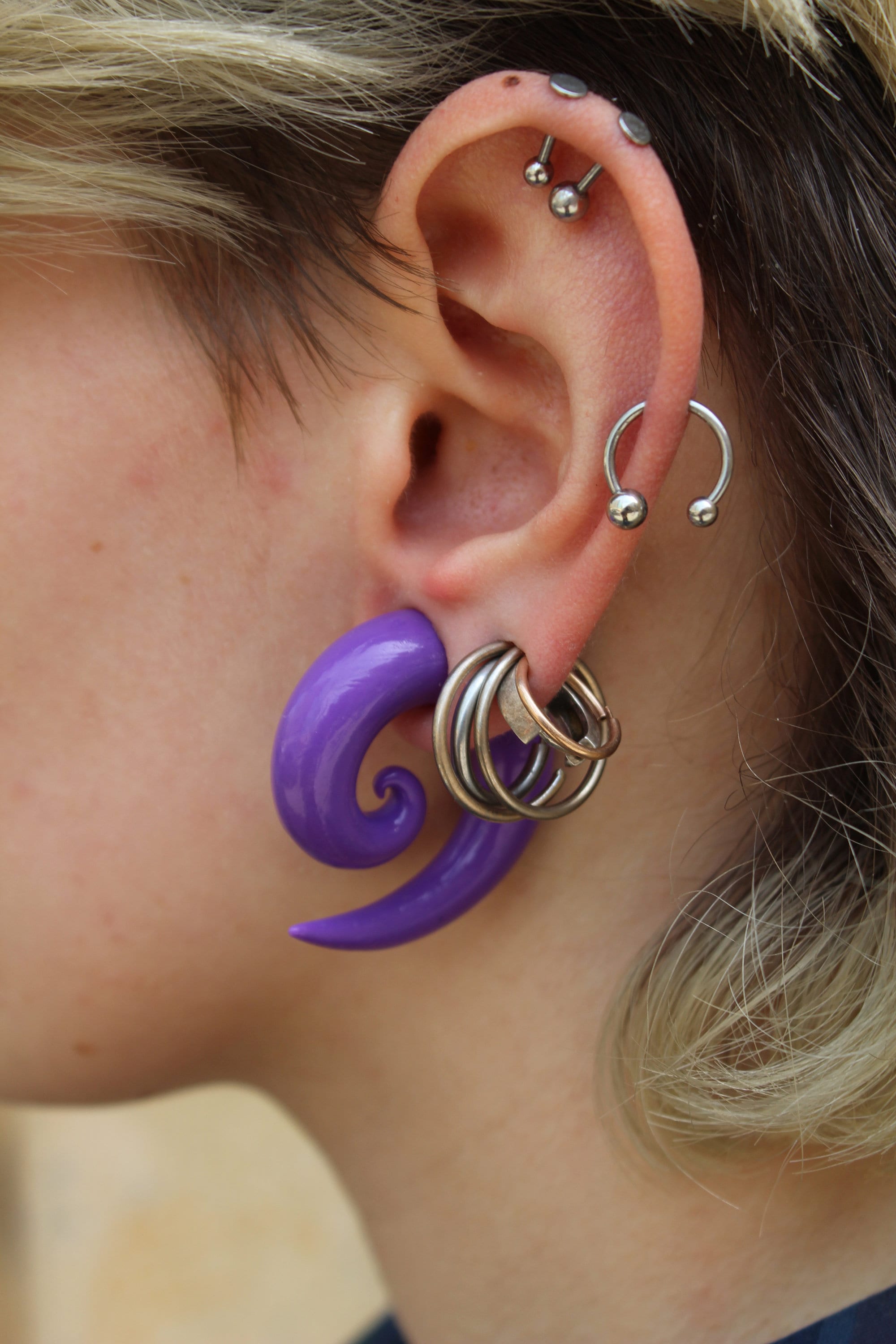Purple Ear Gauges / Spiral Gauge Earrings / Spiral Ear Tapers / Ear ...