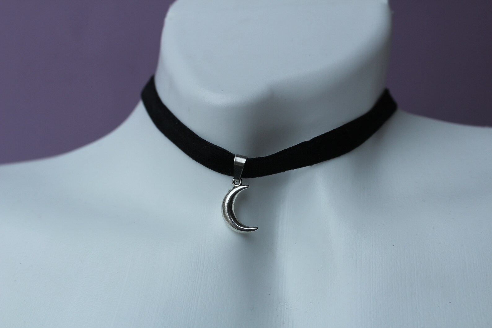 Moon choker / silver moon necklace / black moon / lunula | Etsy