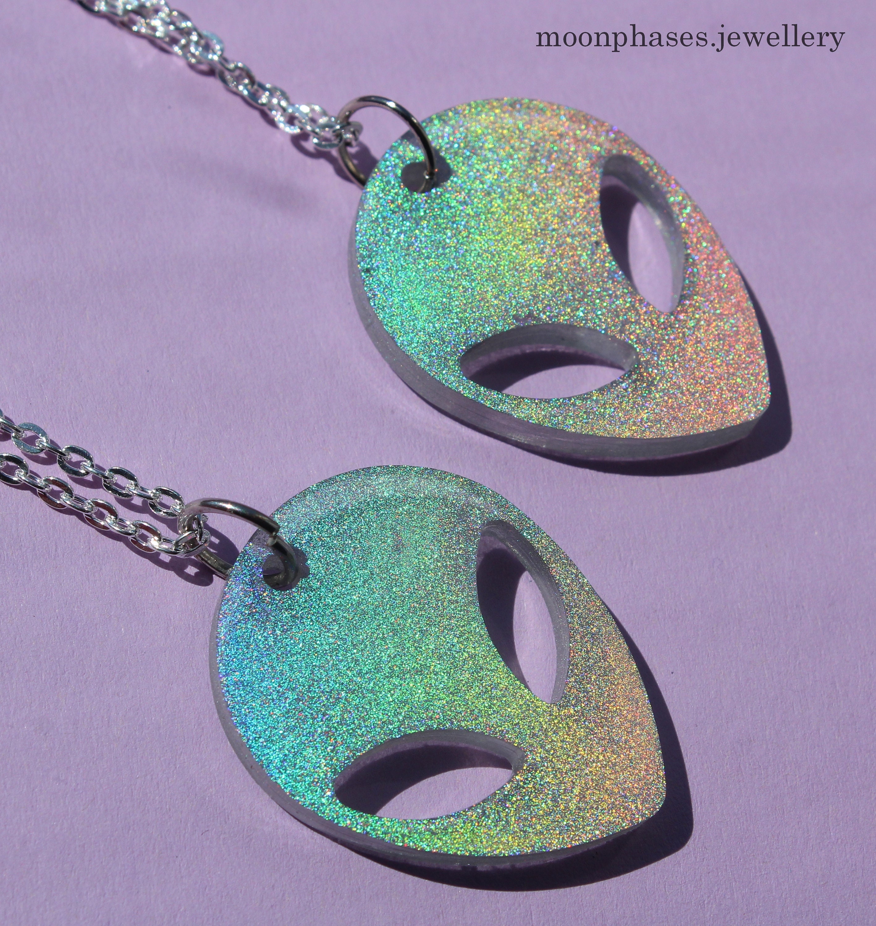 Holographic Alien Necklace / Rainbow Alien Pendant / Sci Fi / - Etsy