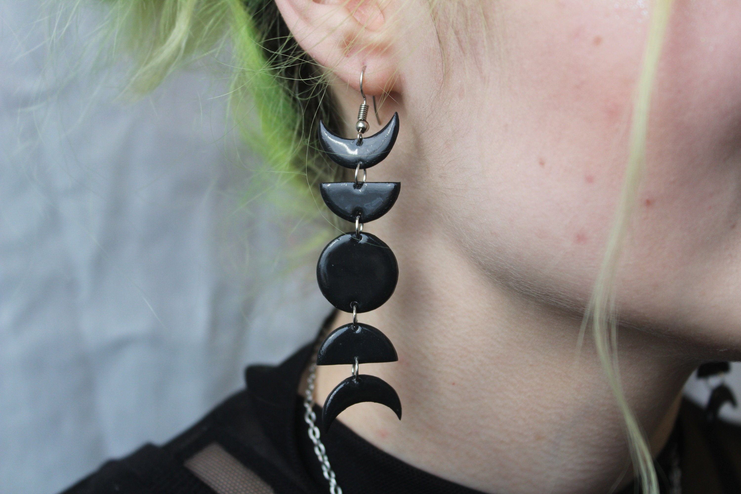 Moon Phases Drop Earrings / Moon Dangle Earrings / Black Moon - Etsy