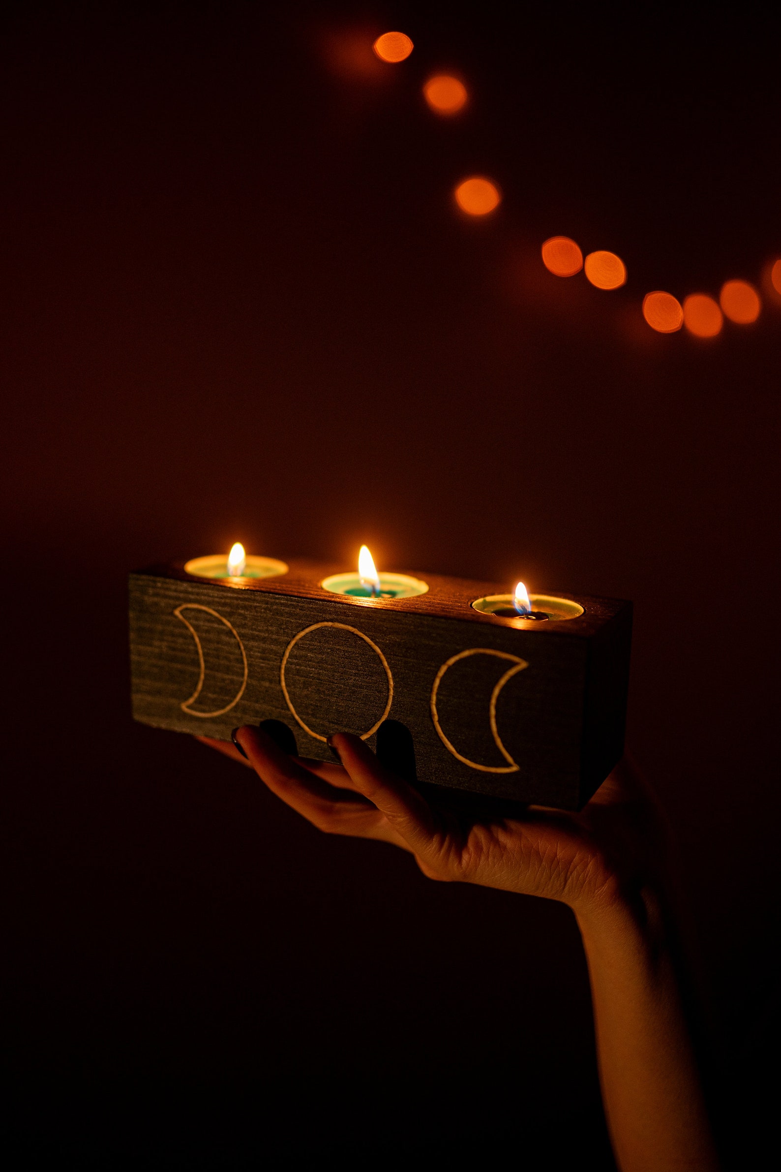 Triple Goddess Candle Holder / Black Wooden Tea Light Candle Holder ...