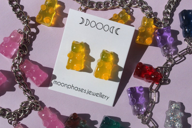 Gummy bear jewelry set / gummy bear earrings / pink yellow | Etsy