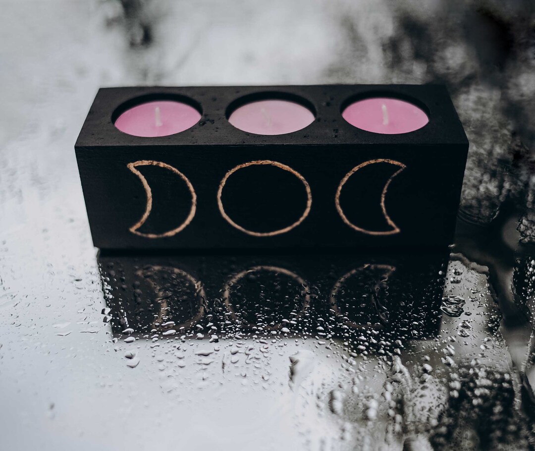 Triple Goddess Candle Holder / Black Wooden Tea Light Candle - Etsy