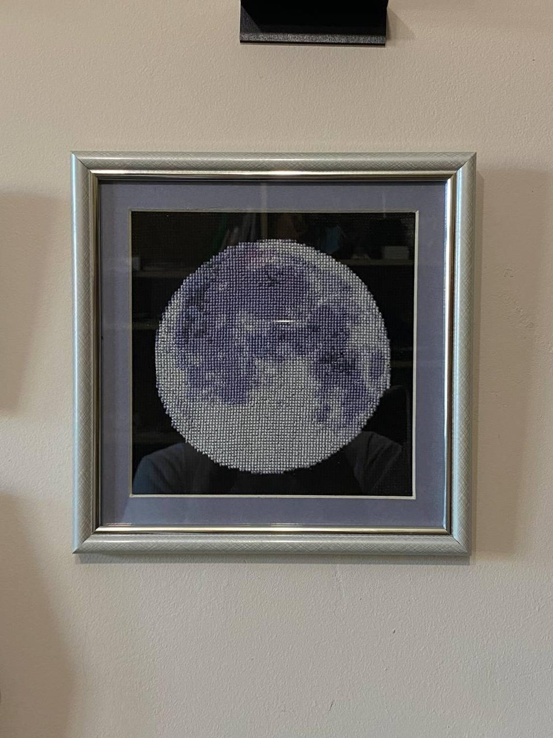 Moon Cross Stitch / Moon Picture / Ready to Ship Framed Artwork / Gift ...