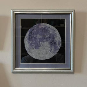 Moon Cross Stitch / Moon Picture / Ready to Ship Framed Artwork / Gift ...