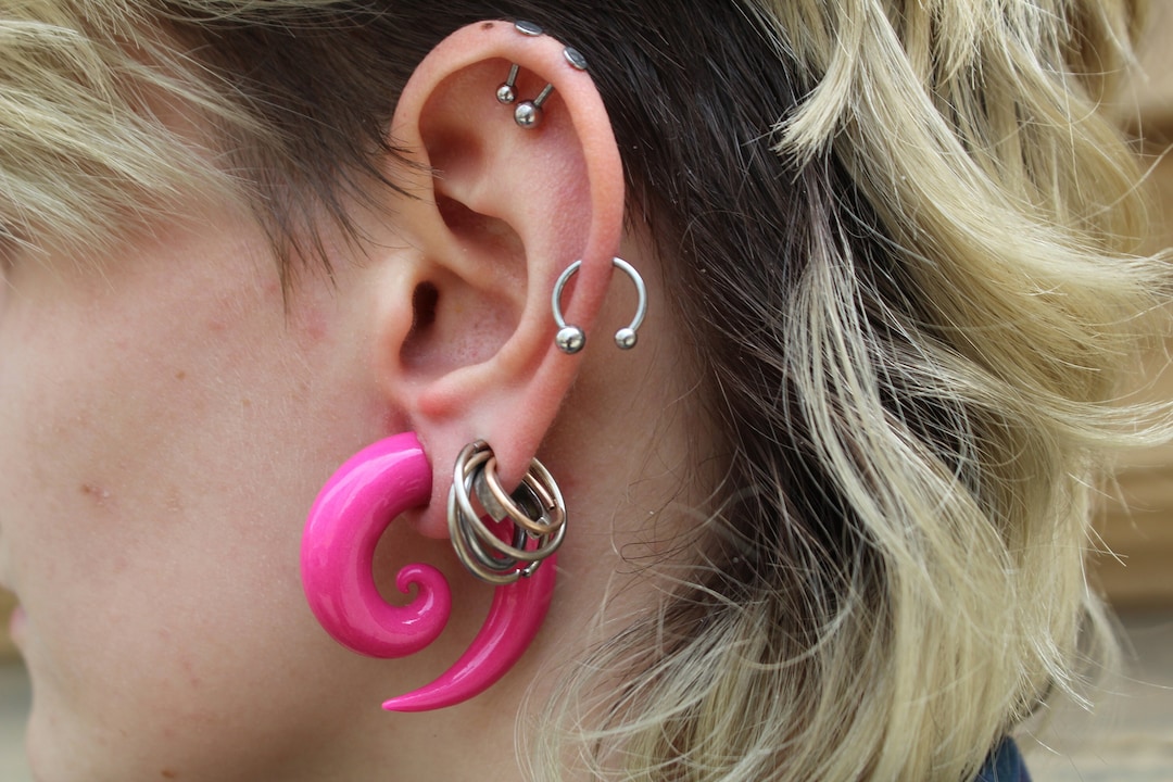 Pink Spiral Gauges / Gauge Earrings / Spiral Ear Plugs / 0g Gauges / 4 ...