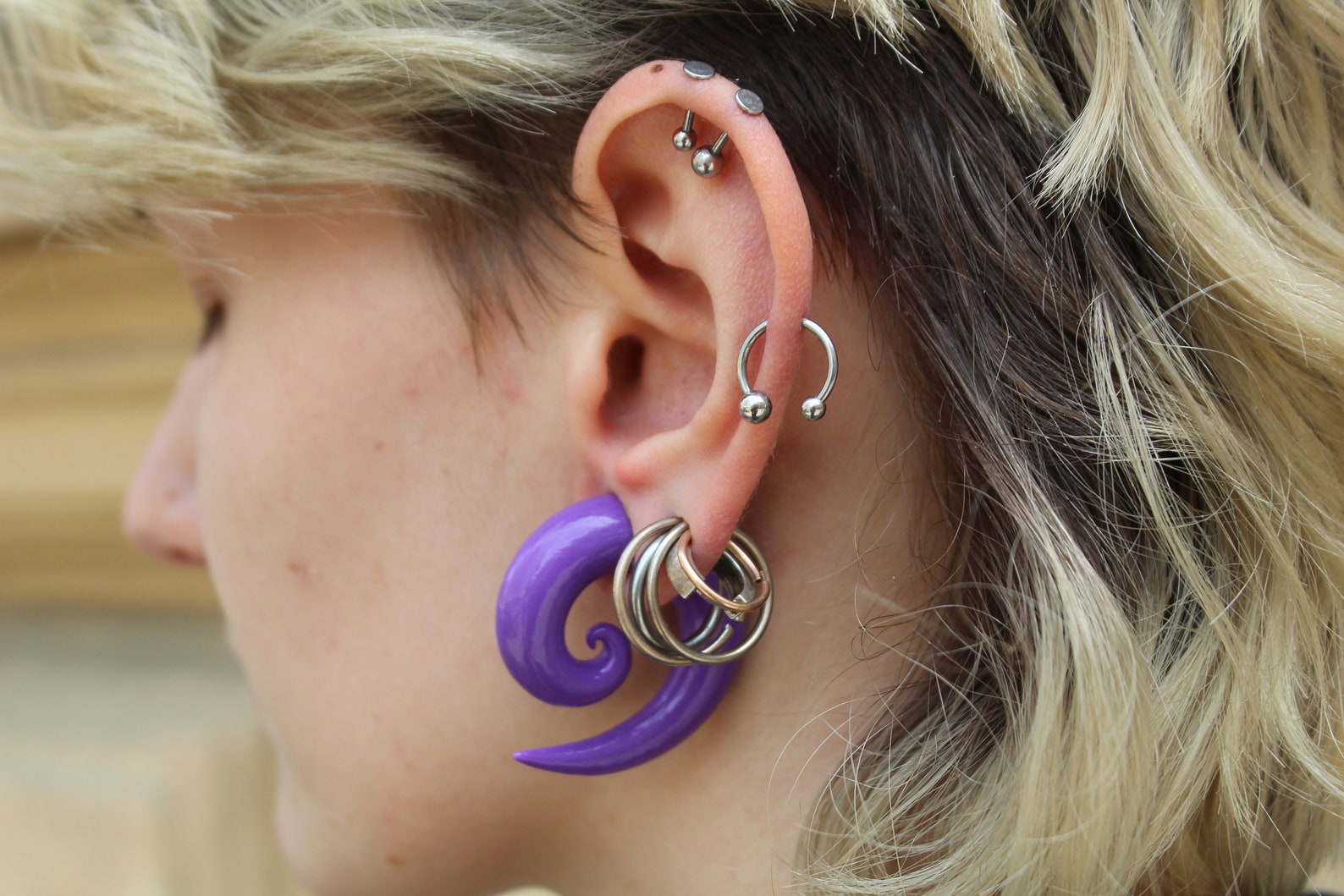 Purple Ear Gauges / Spiral Gauge Earrings / Spiral Ear Tapers / Ear ...