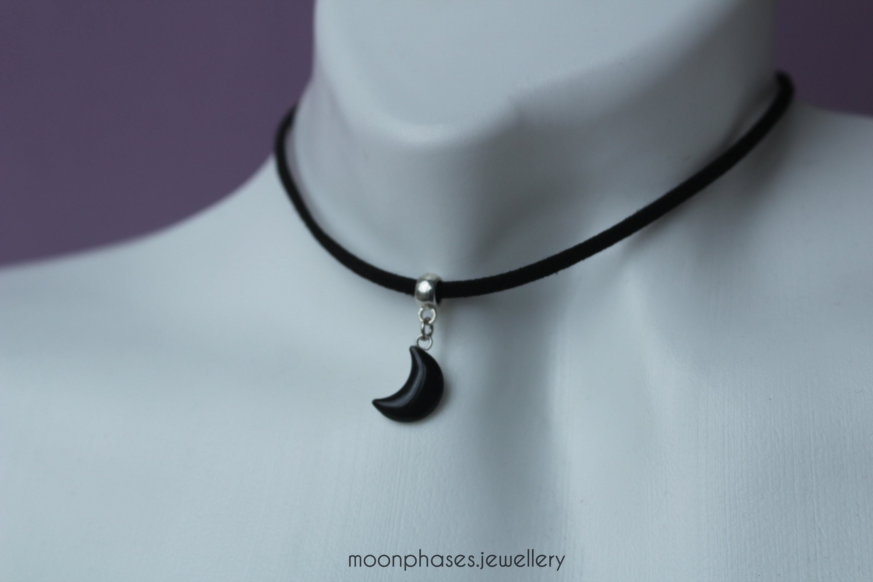 Moon choker / silver moon necklace / black moon / lunula | Etsy