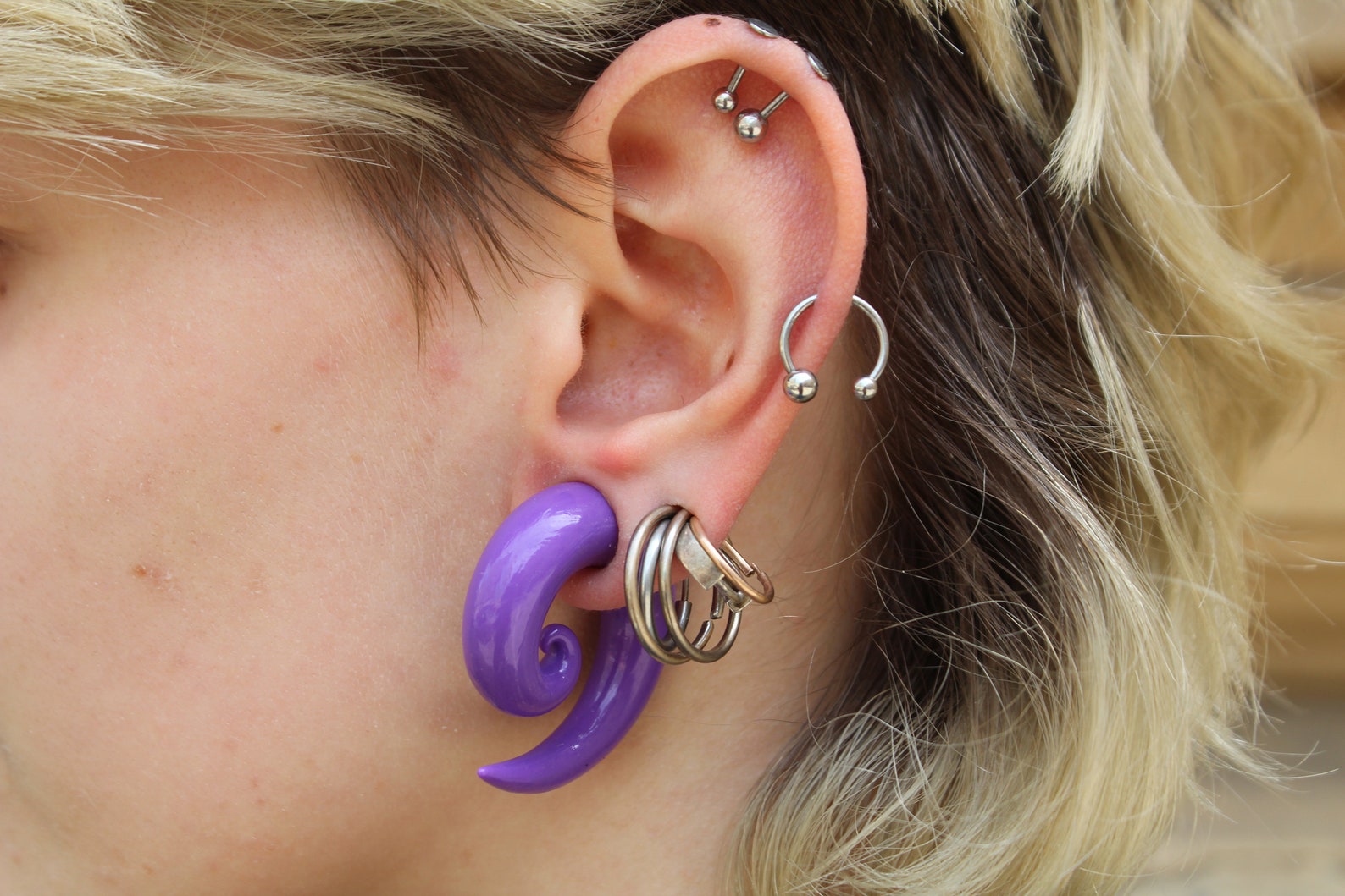 Purple Ear Gauges / Spiral Gauge Earrings / Spiral Ear Tapers / Ear ...