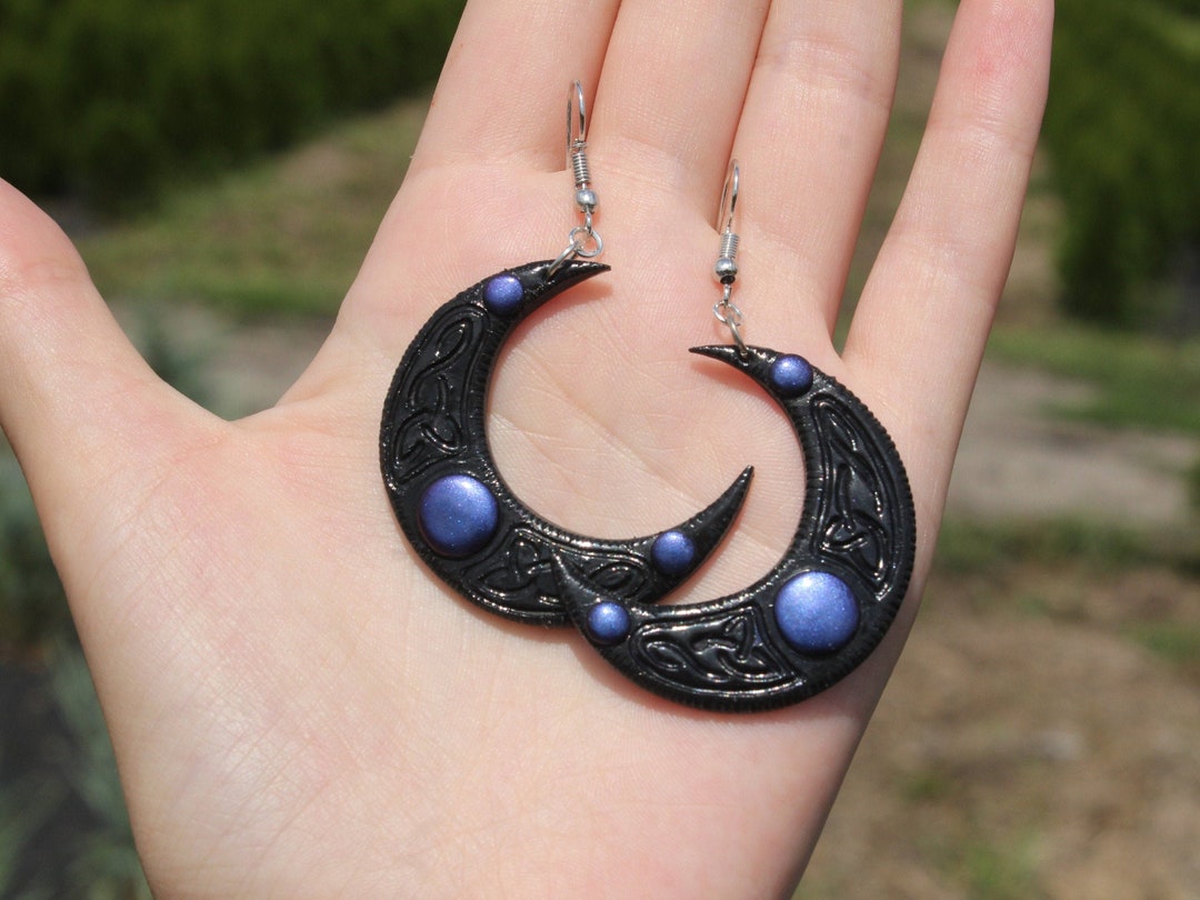 Large Moon Earrings / Crescent Moon Drop Earrings / Celtic Knot Moon ...