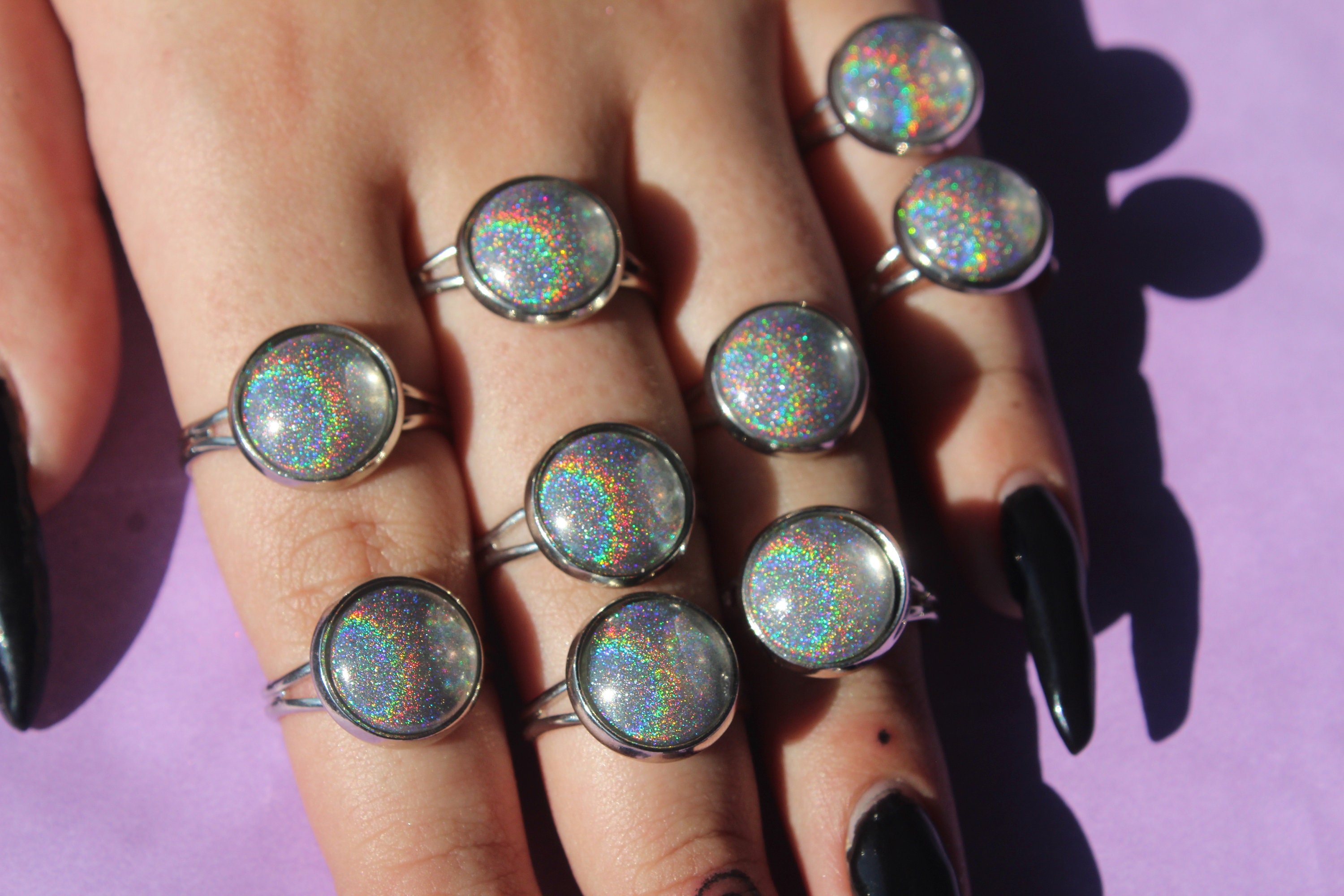 Holographic Ring / Adjustable Ring / Cabochon Ring / Rainbow - Etsy