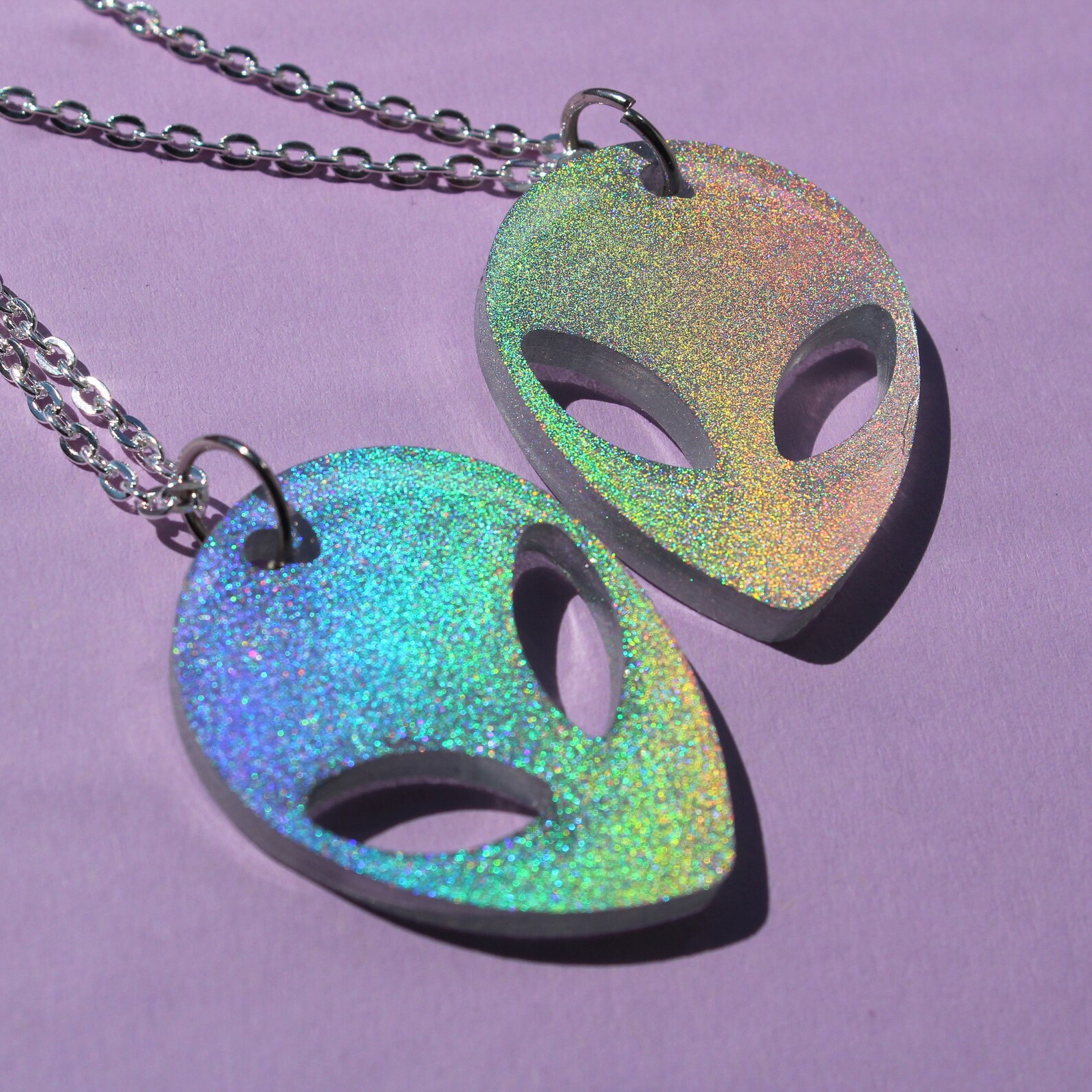 Holographic Alien Necklace / Rainbow Alien Pendant / Sci Fi / - Etsy